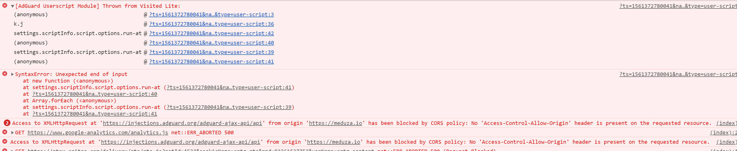 Errors in userscripts ("Unexpected end of input..." and "Access to XMLHttpRequest..") · Issue ...