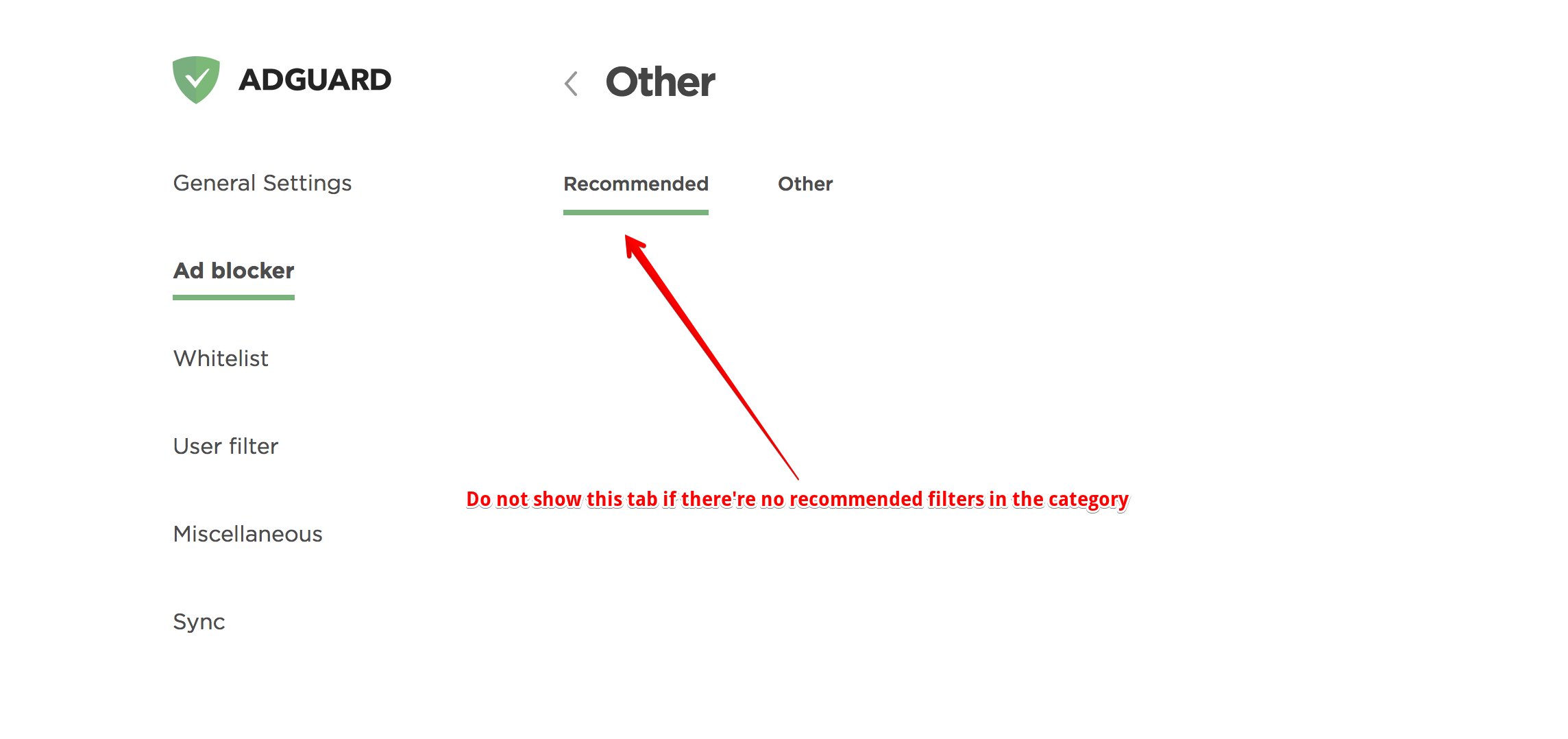 Do not show the "recommended" tab if there're no recommended filters in the category · Issue ...