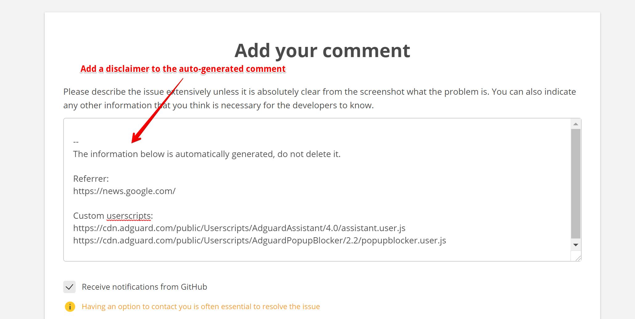 Add a disclaimer to the auto-generated comment · Issue #164 ...